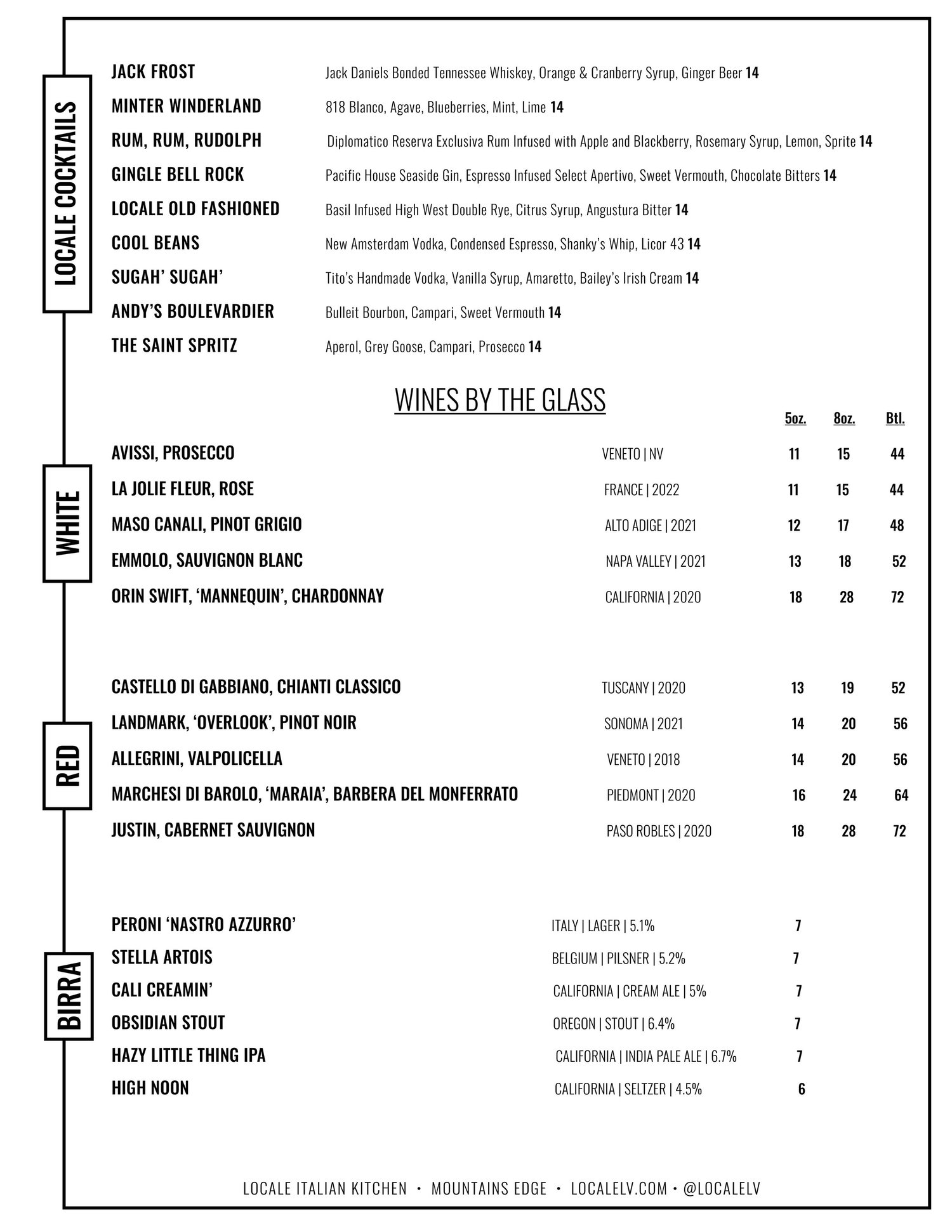 WINE & CRAFT COCKTAIL LIST — LOCALE ITALIAN KITCHEN