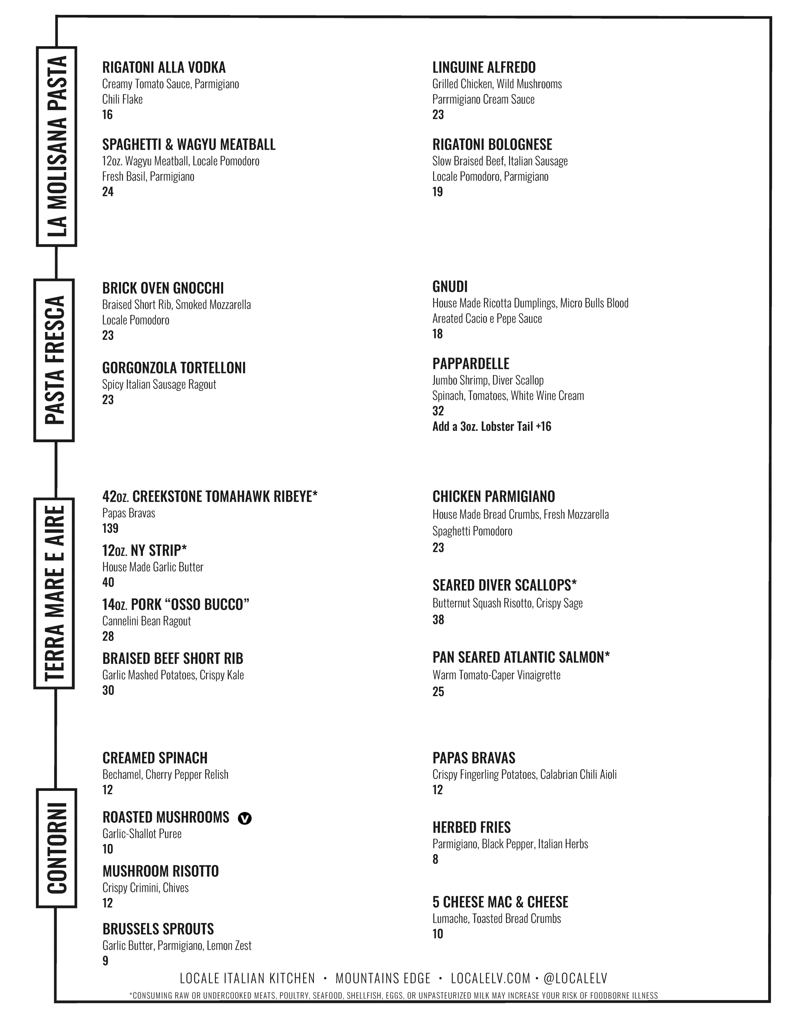 DINNER MENU — LOCALE ITALIAN KITCHEN