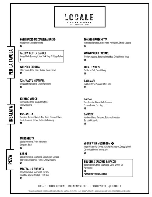 DINNER MENU — LOCALE