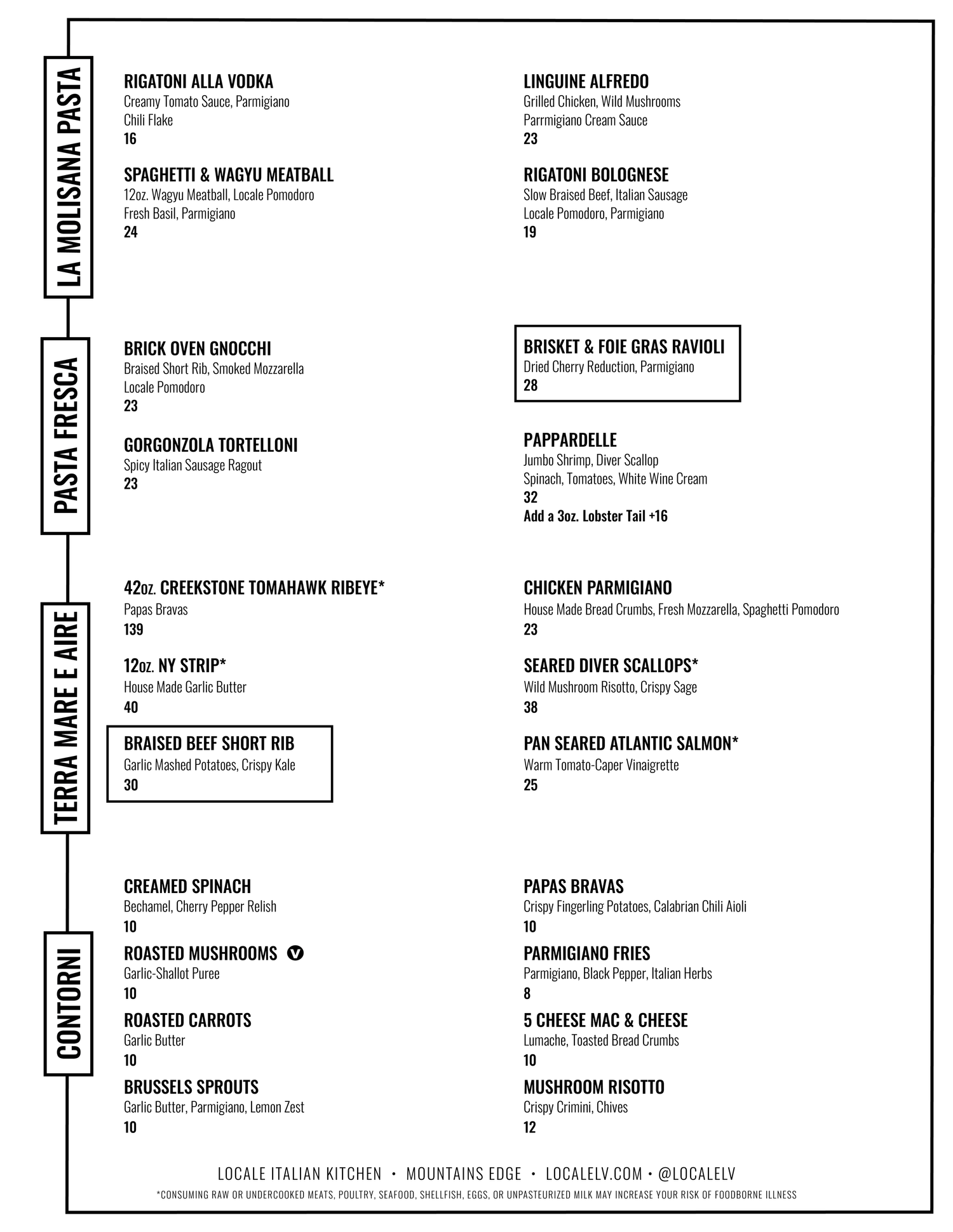 DINNER MENU — LOCALE ITALIAN KITCHEN