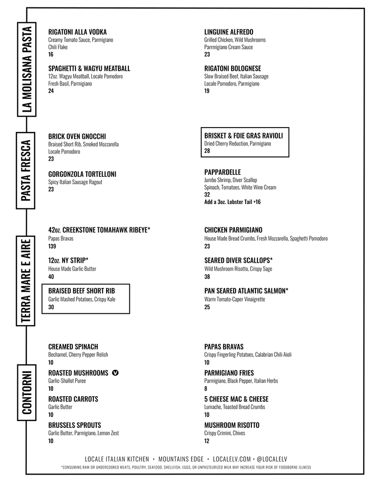 DINNER MENU — LOCALE ITALIAN KITCHEN
