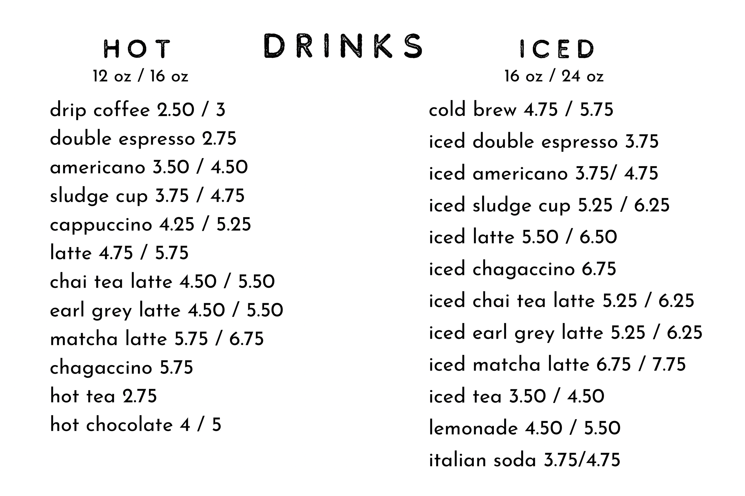 Menu — North Main Cafe