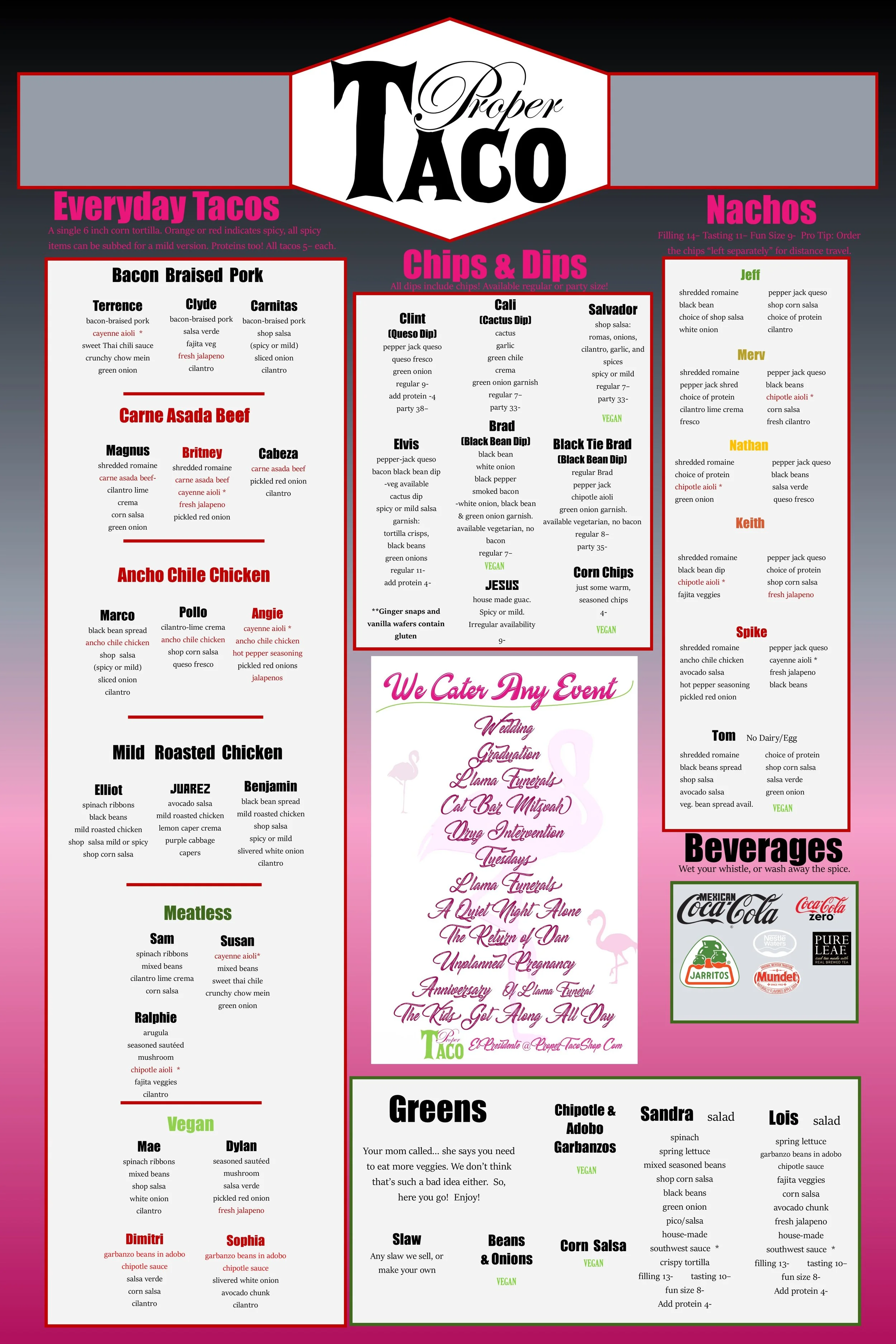 Menu — Proper Taco Shop