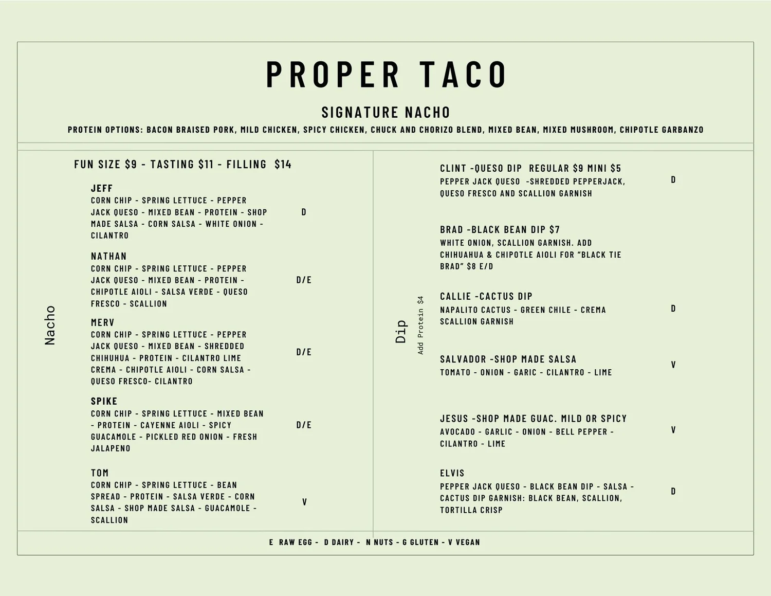 Menu — Proper Taco Shop