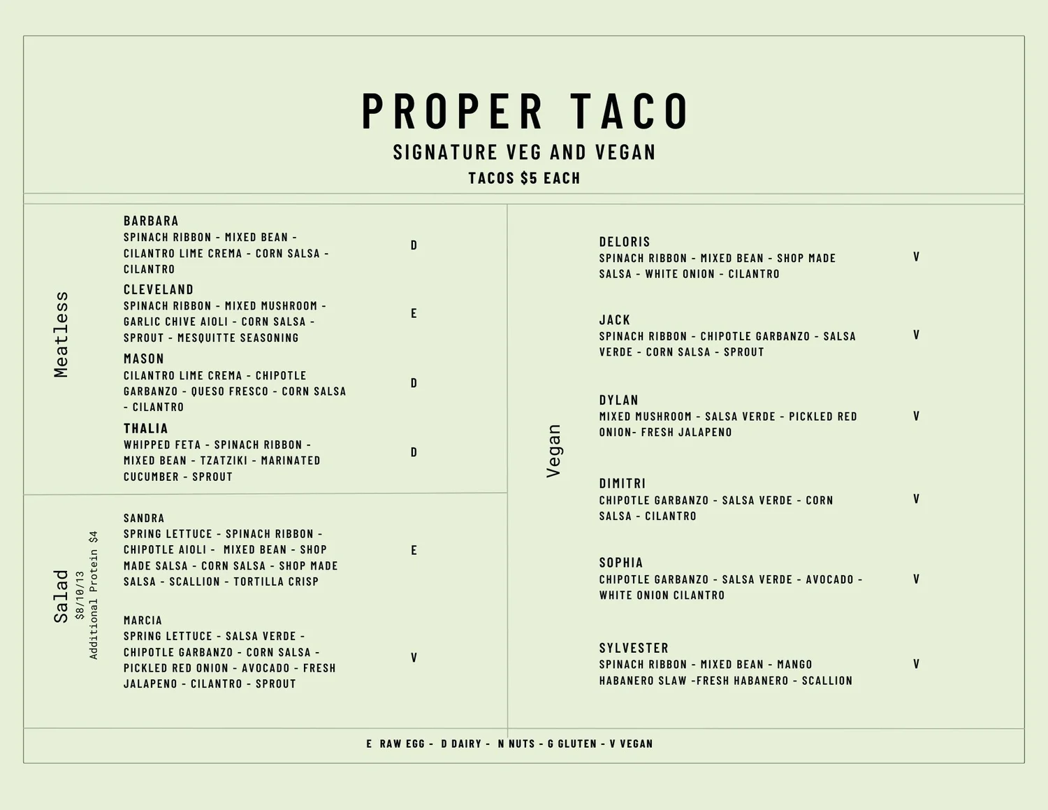 Menu — Proper Taco Shop