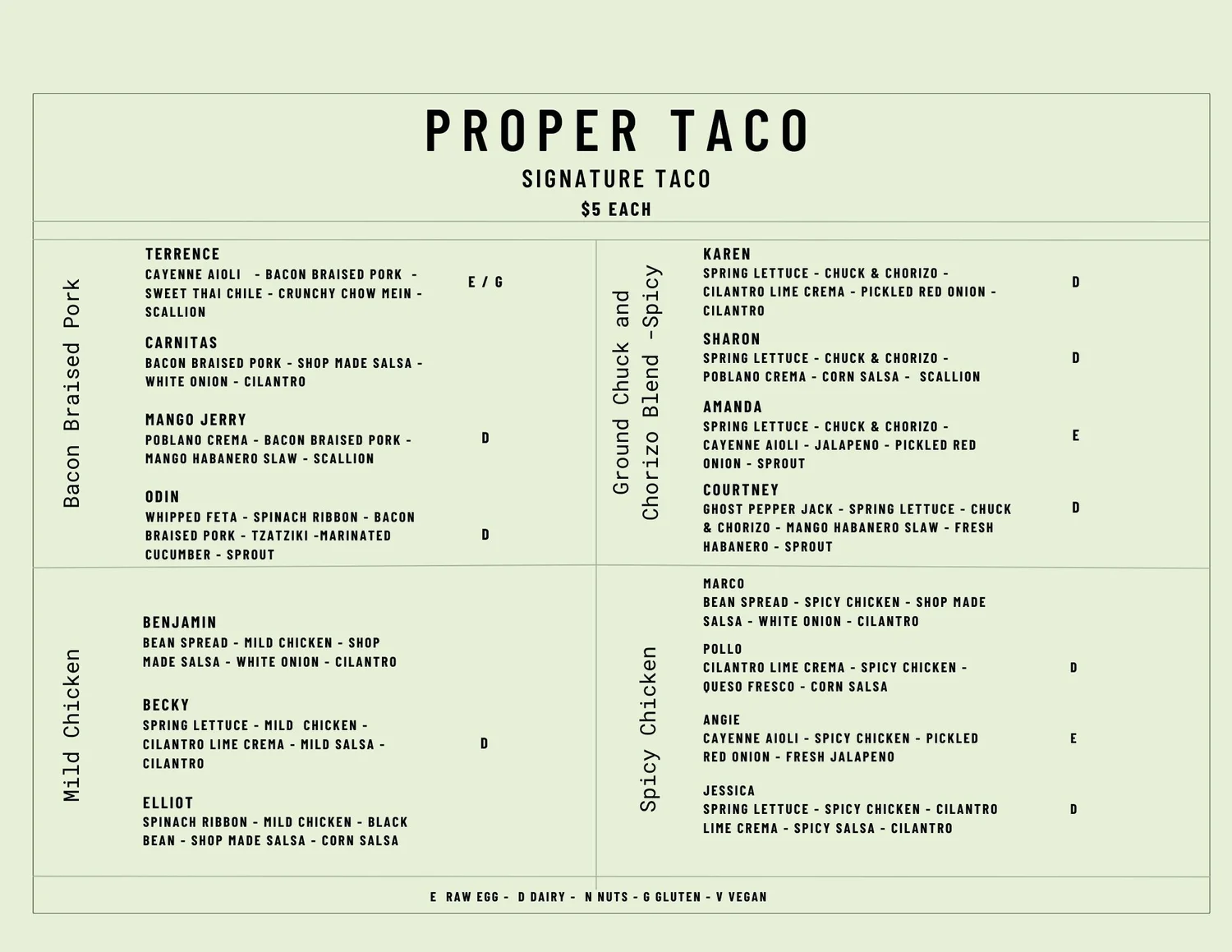 Menu — Proper Taco Shop