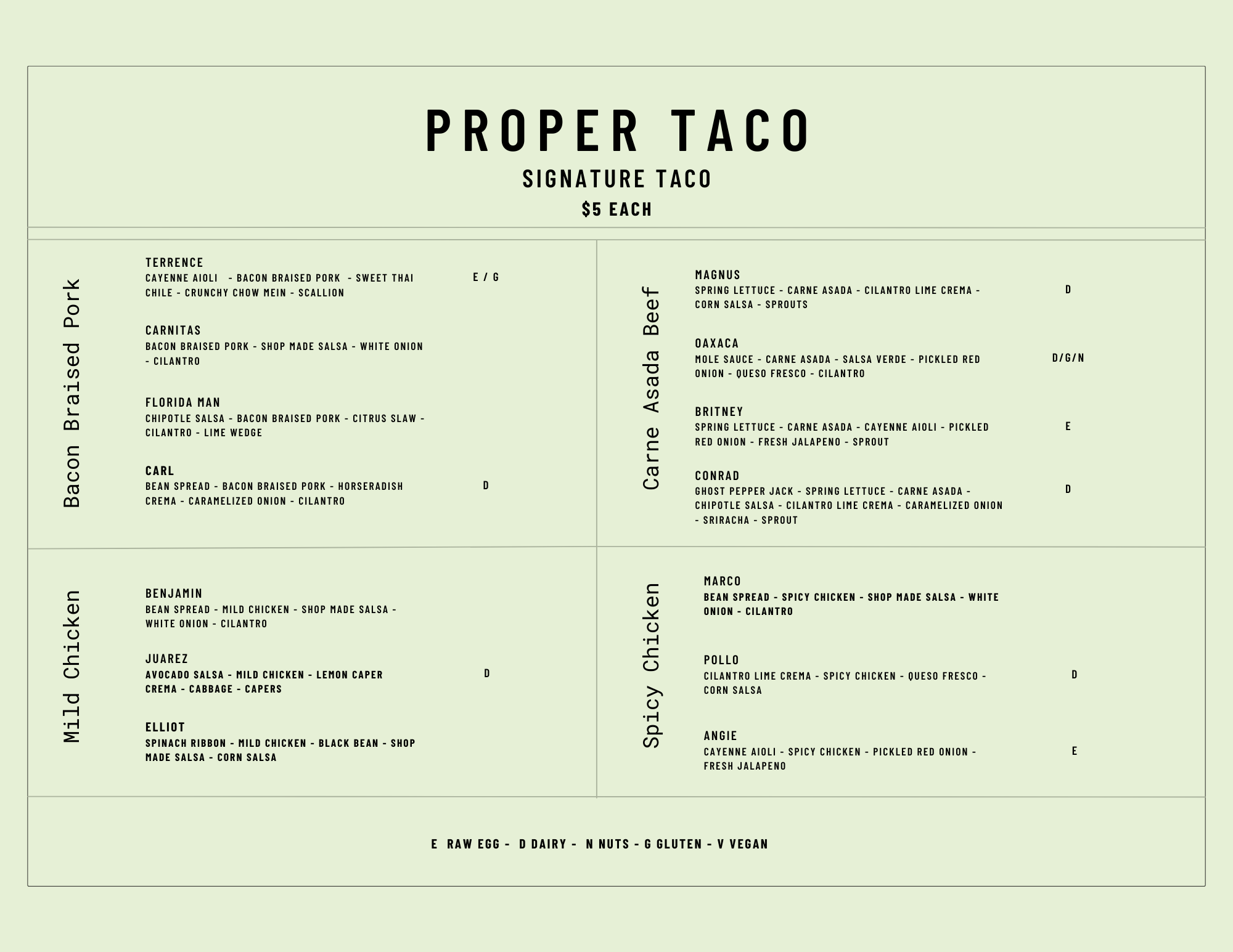 Menu — Proper Taco Shop