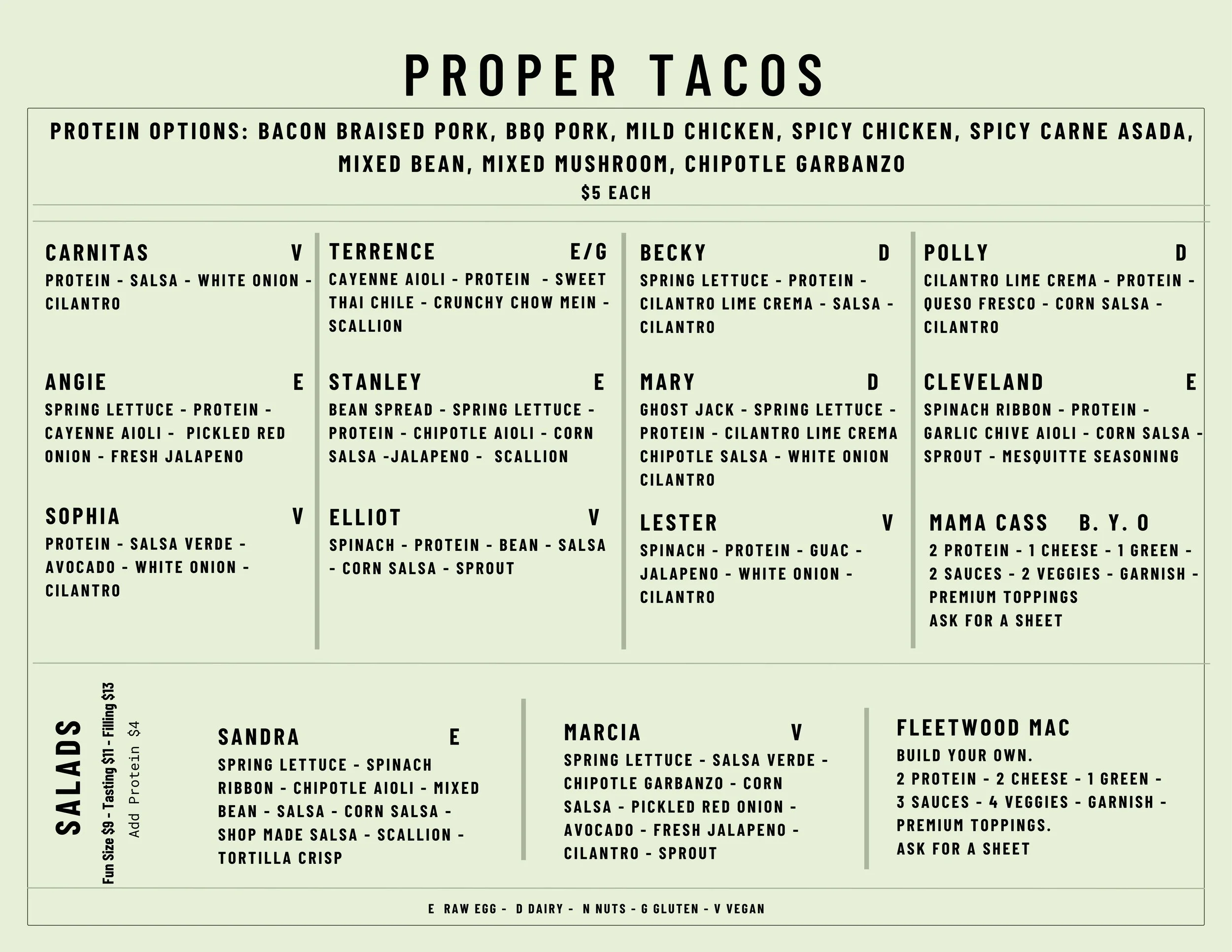 Menu — Proper Taco Shop