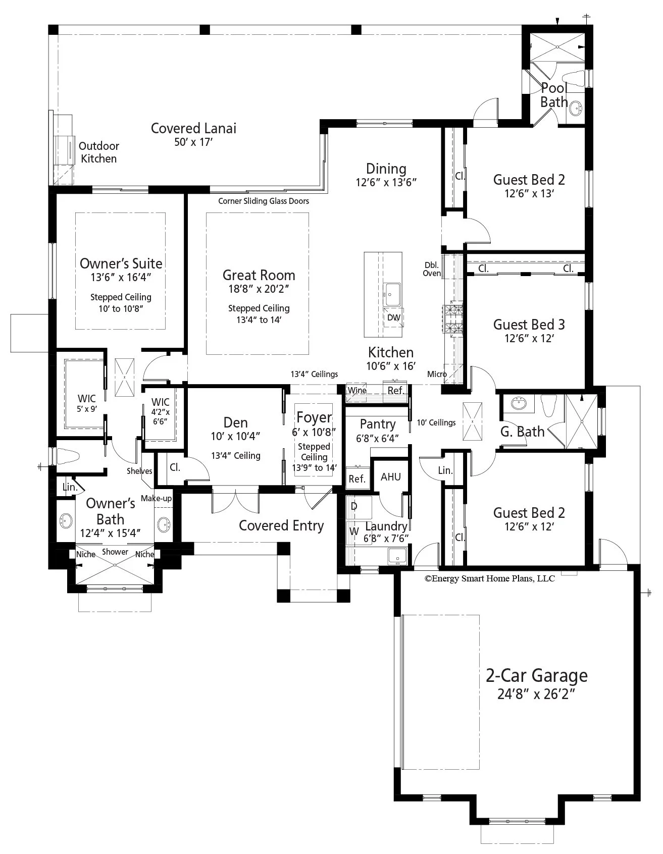 Triana House Plan #606 | 4 Bed+Den, 3 Bath | 2,515 sq. ft. — Wright ...