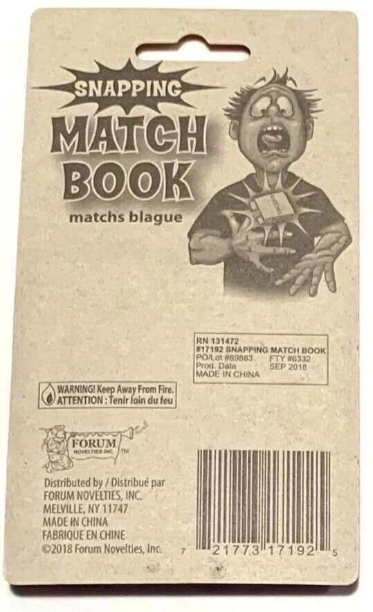 SNAPPING MATCH BOOK (Snap Finger) — Clownin' Around Magic Shop