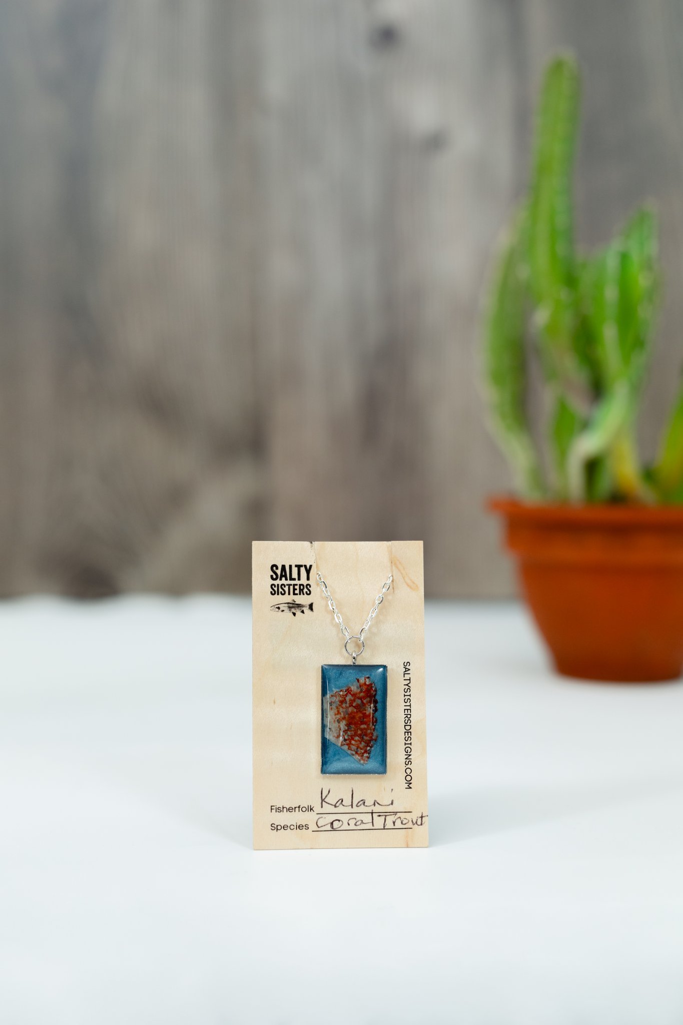 Coral Trout Plated Silver Rectangle Necklace — Salty Sisters Designs™