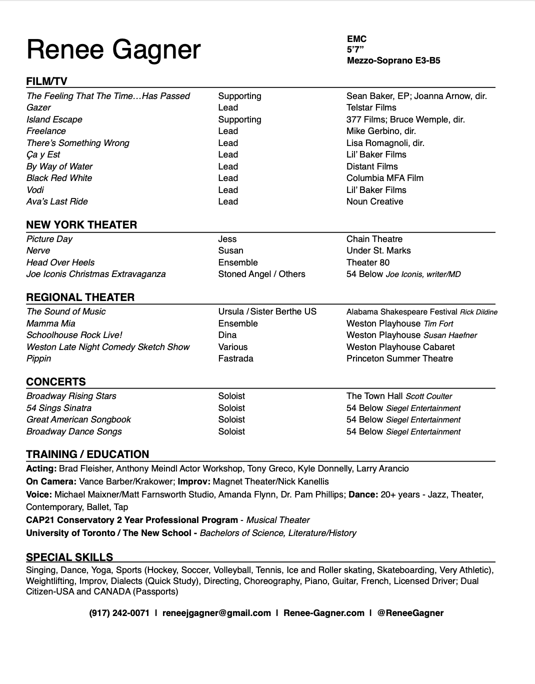 RESUME — Renee Gagner