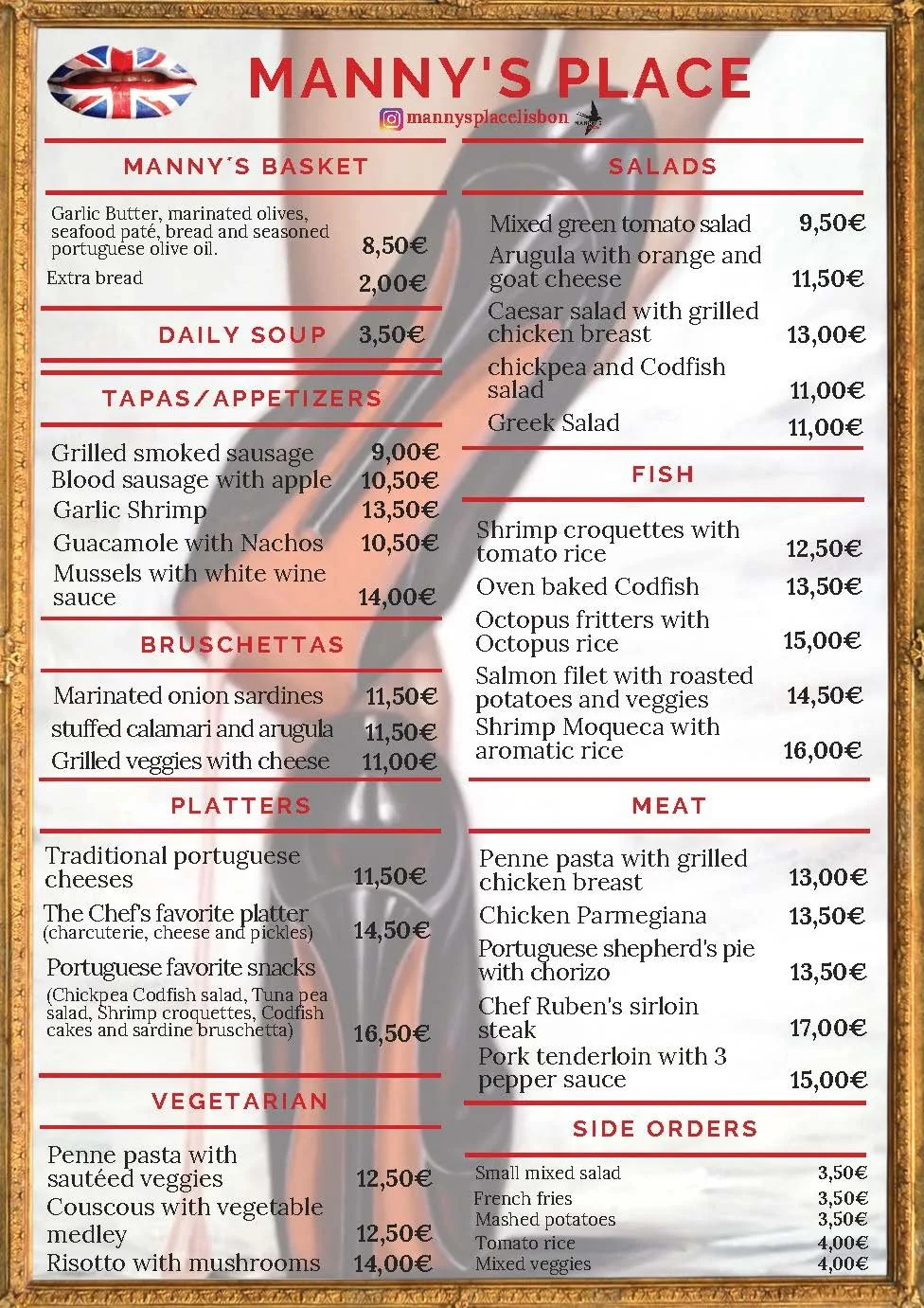 MENU — Manny's Place