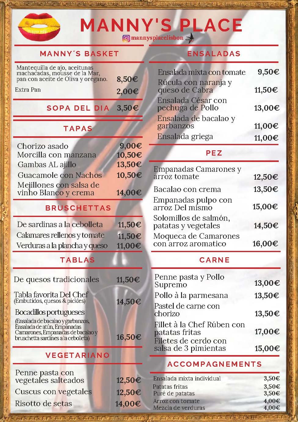 MENU — Manny's Place