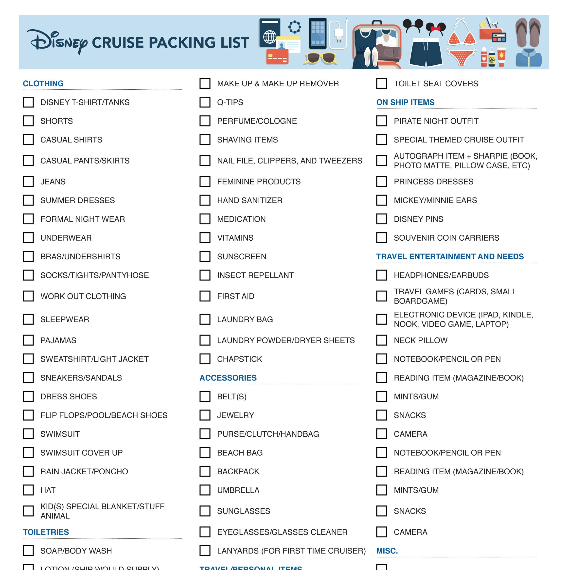 Disney Cruise Packing List Printable