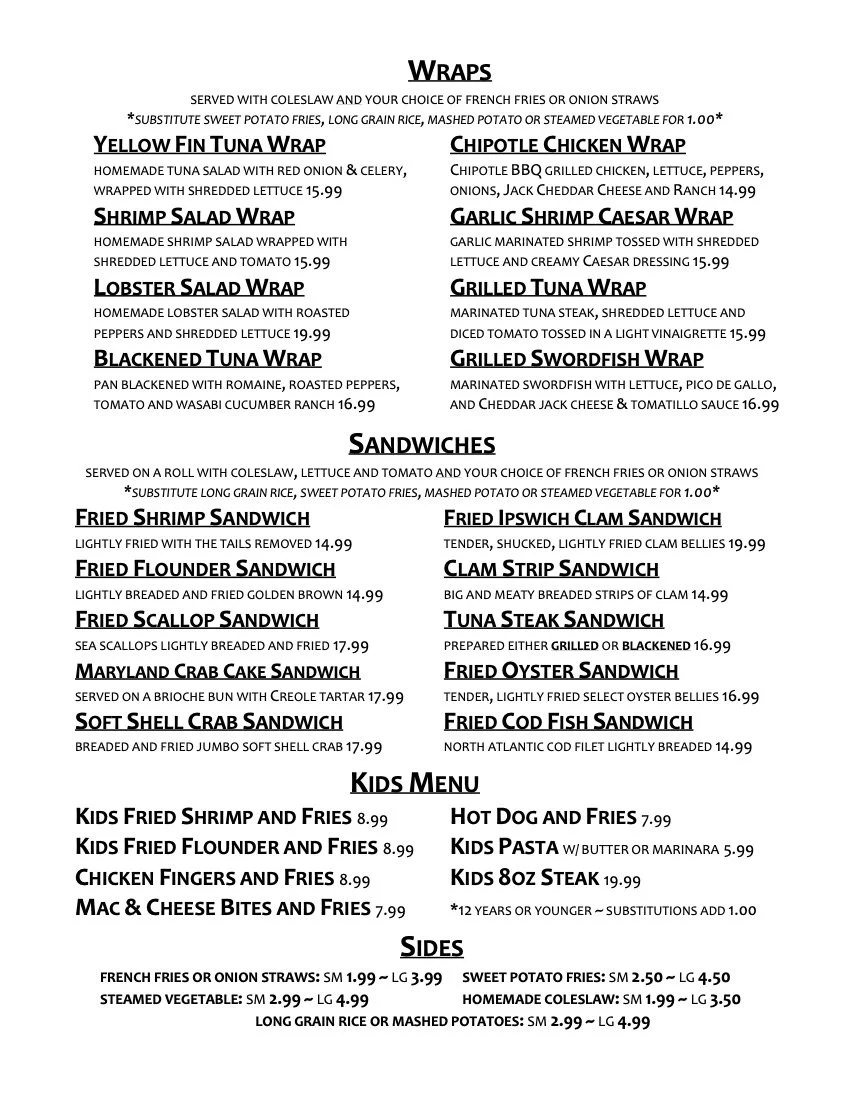 Dining Menu — Mr. Shrimp