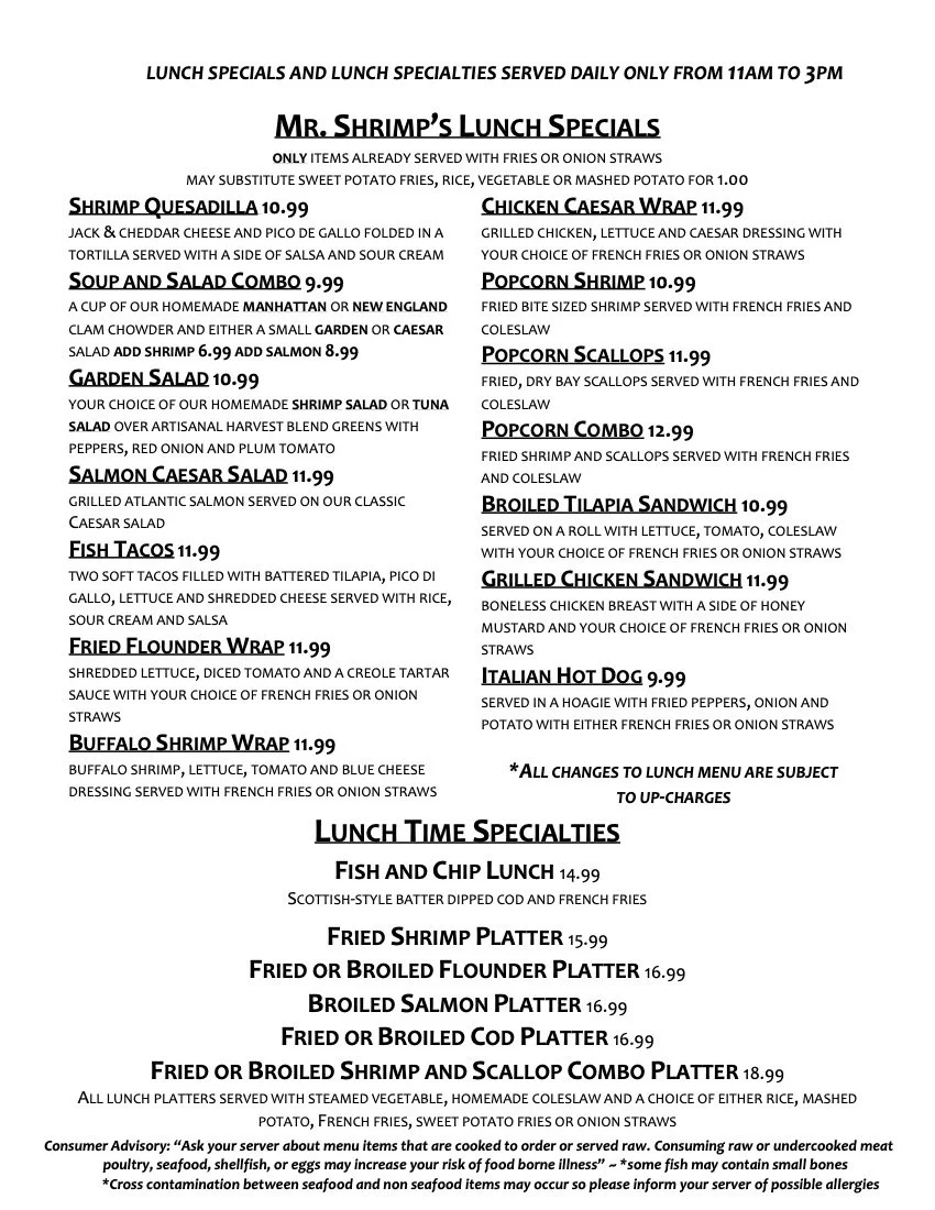 Dining Menu — Mr. Shrimp