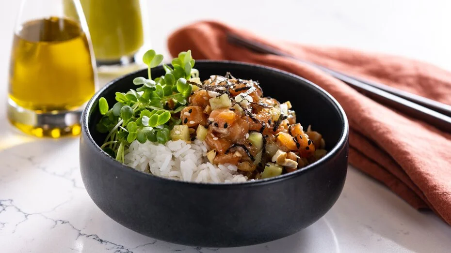 Salmon Poke with Green Tea Olive Oil Vinaigrette — The Plant-Forward ...