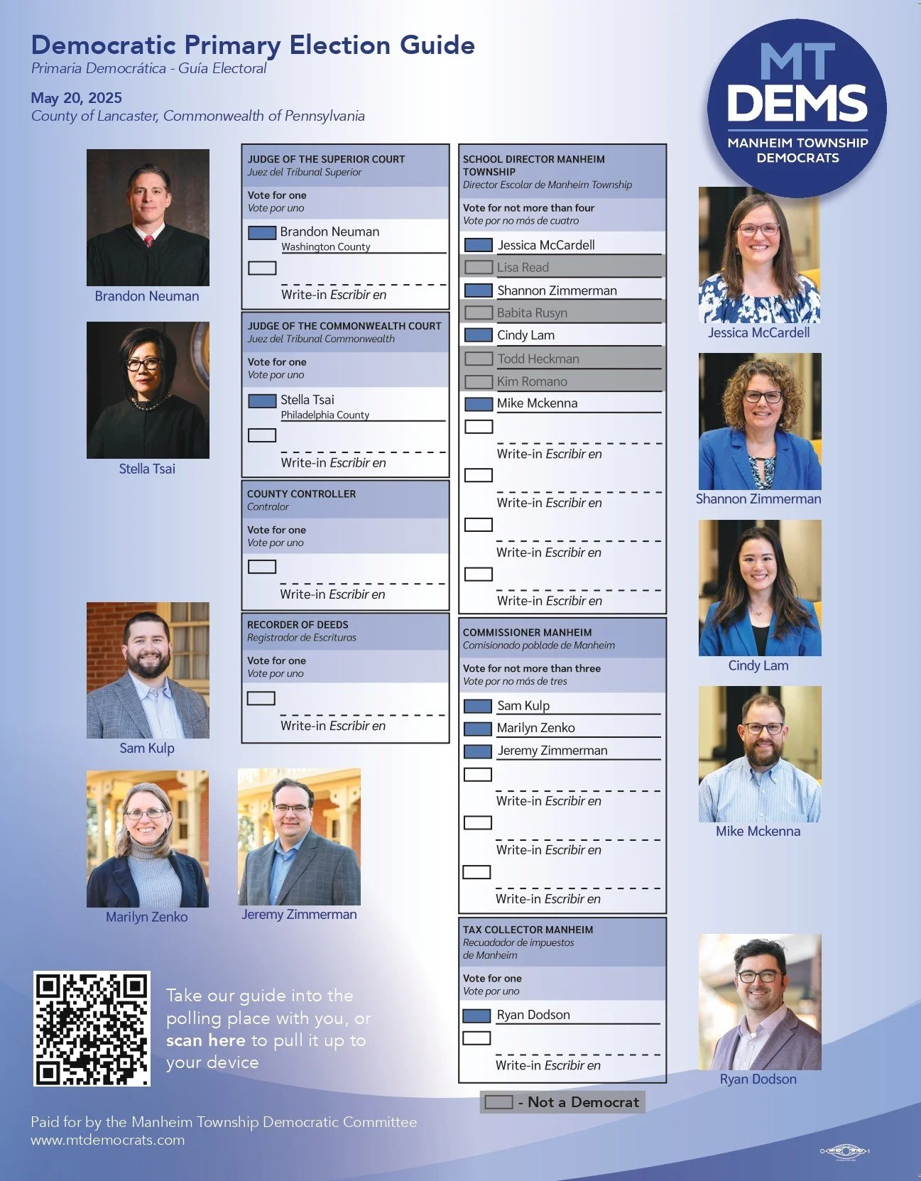 Primary 2025 Sample Ballot — Manheim Township Democrats