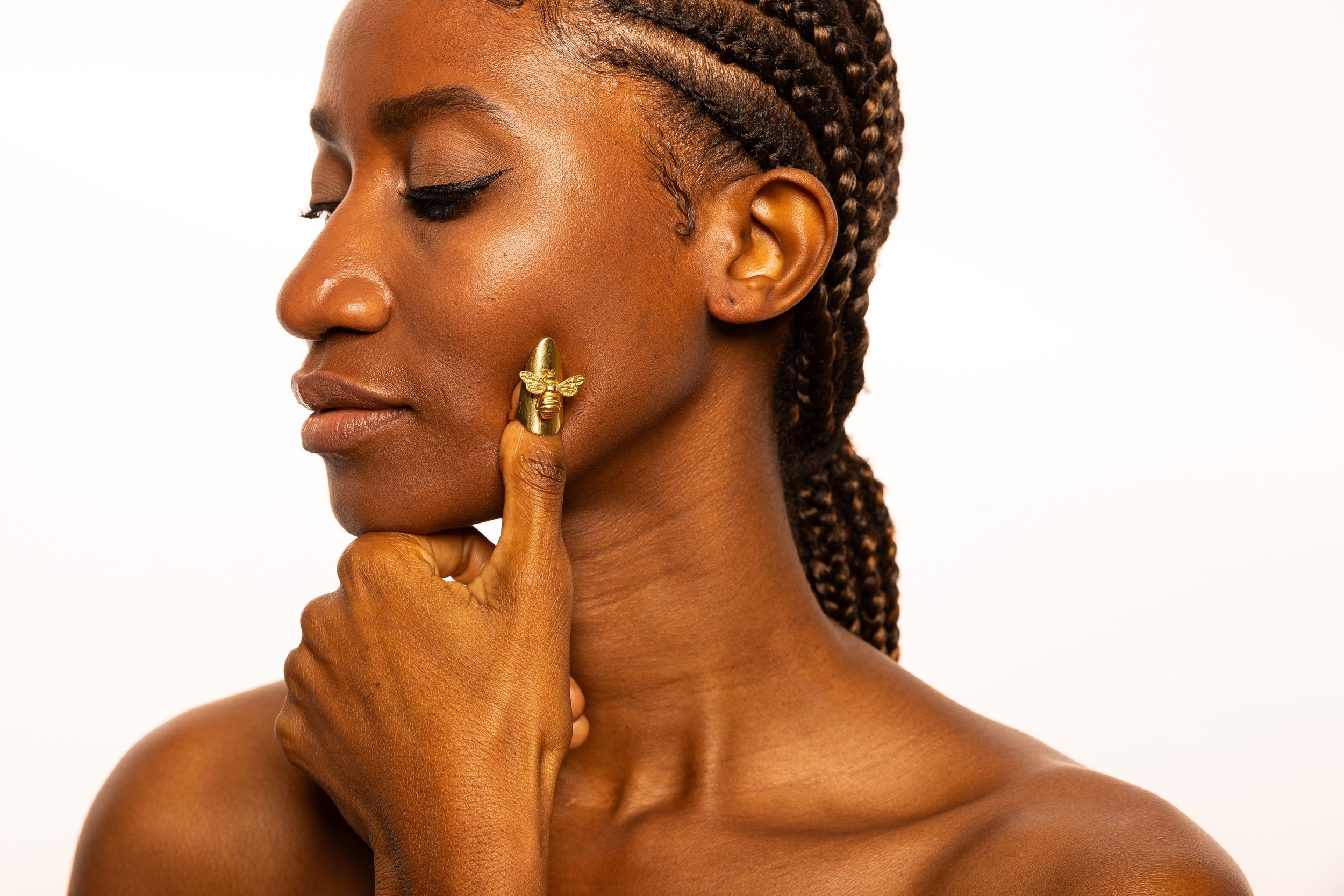 HONEY SYSTEM bee ring with chain in gold tone by Julie Kleom — CLUSTER ...