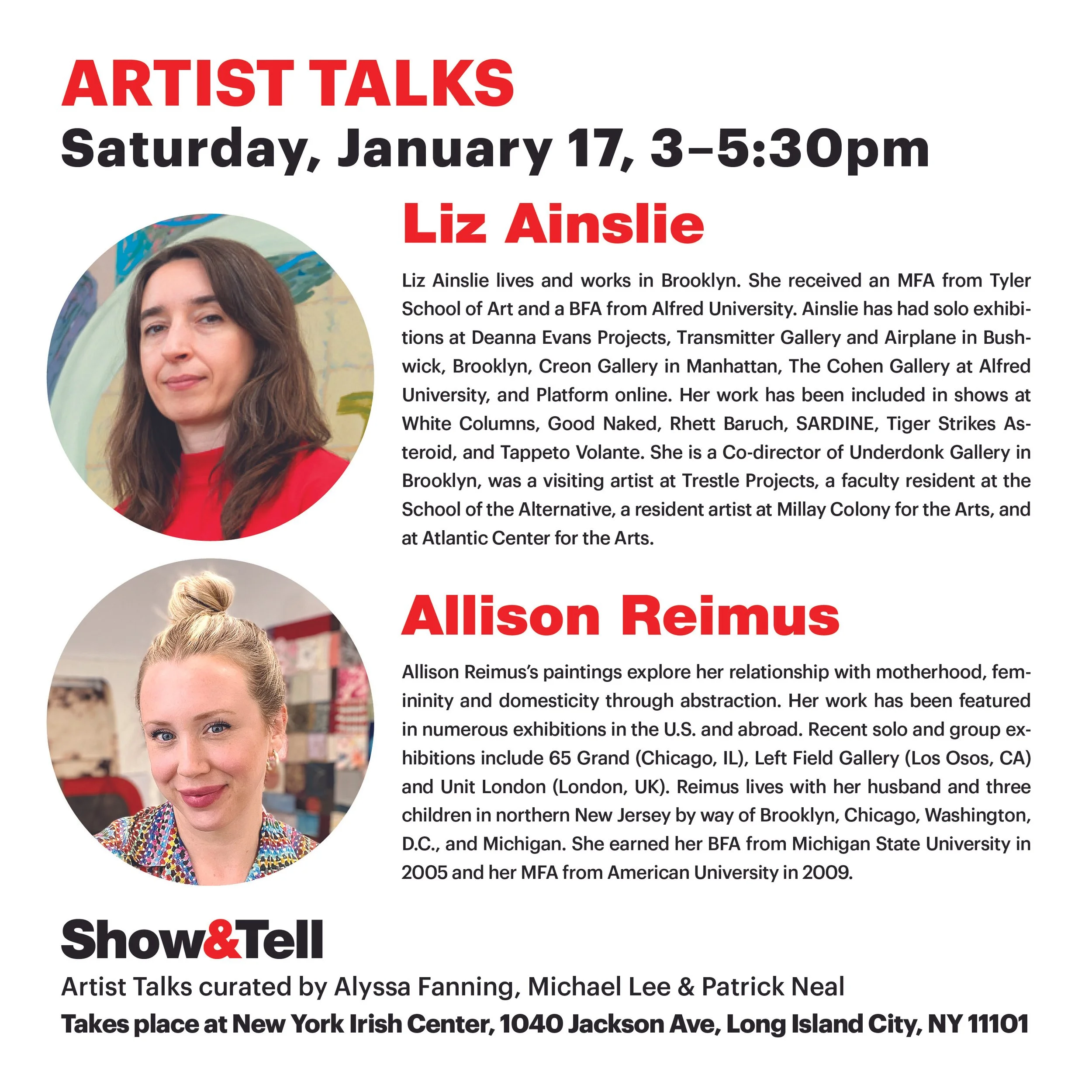 Show&Tell Art Talks: Liz Ainsli, Allison Reimus — New York Irish Center