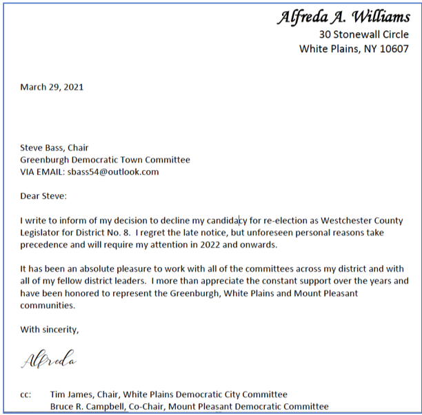 Alfreda Williams declines another term — Greenburgh News and Information