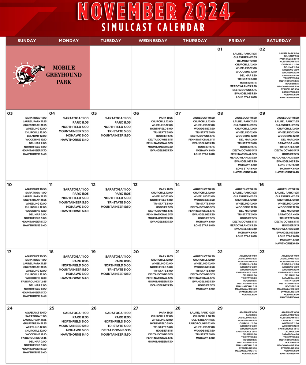Simulcast — Mobile Greyhound Park