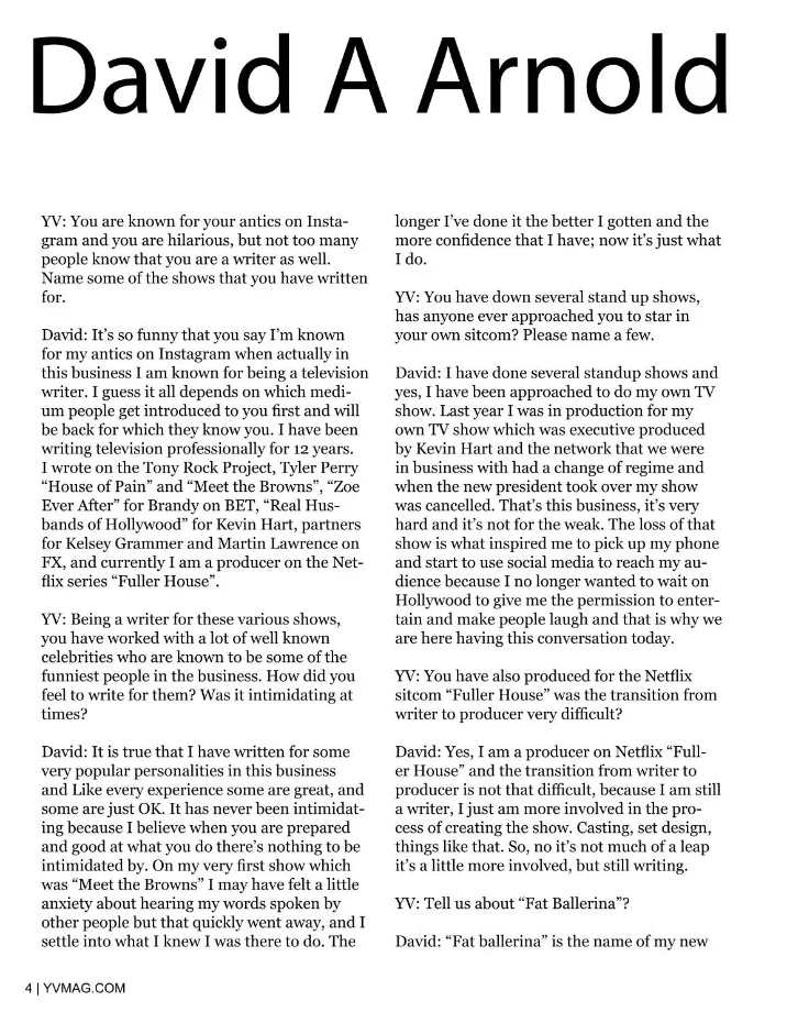 INTERVIEW: Featured Article in Your Voice Magazine — DAVID A. ARNOLD