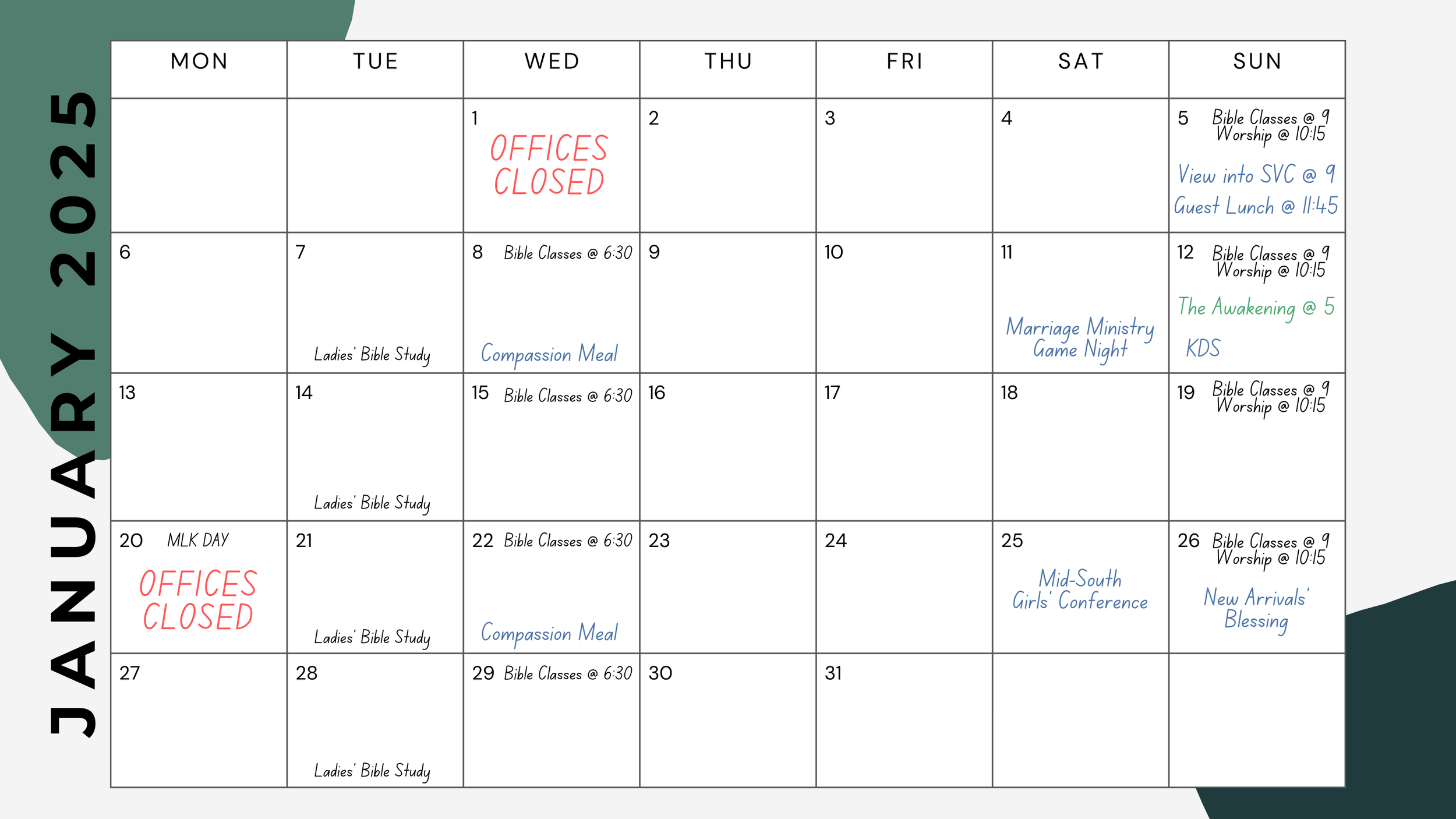 Monthly Calendar — Sycamore View Church | Church in Memphis, TN