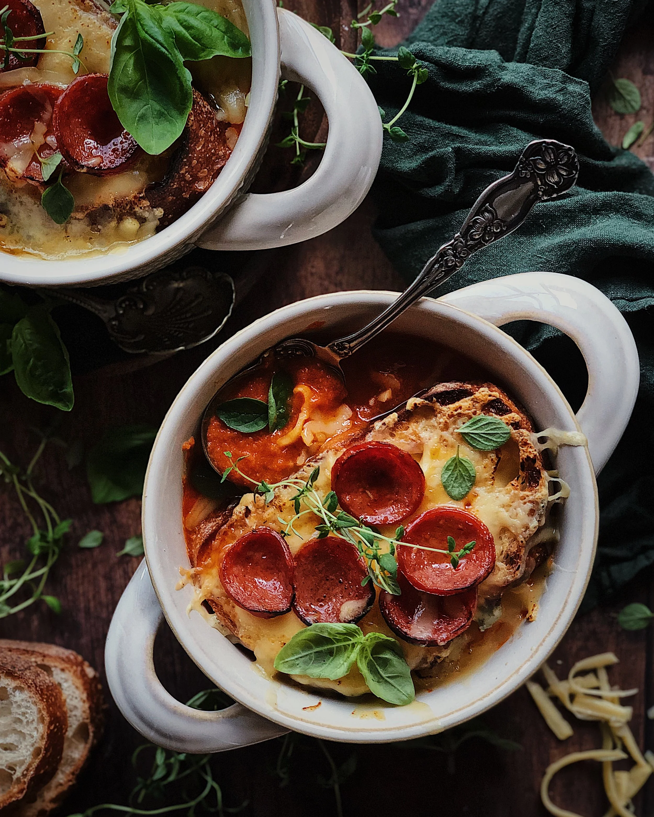 Tomato Soup with Pepperoni and Cheese Toast Toppers — Lily Morello