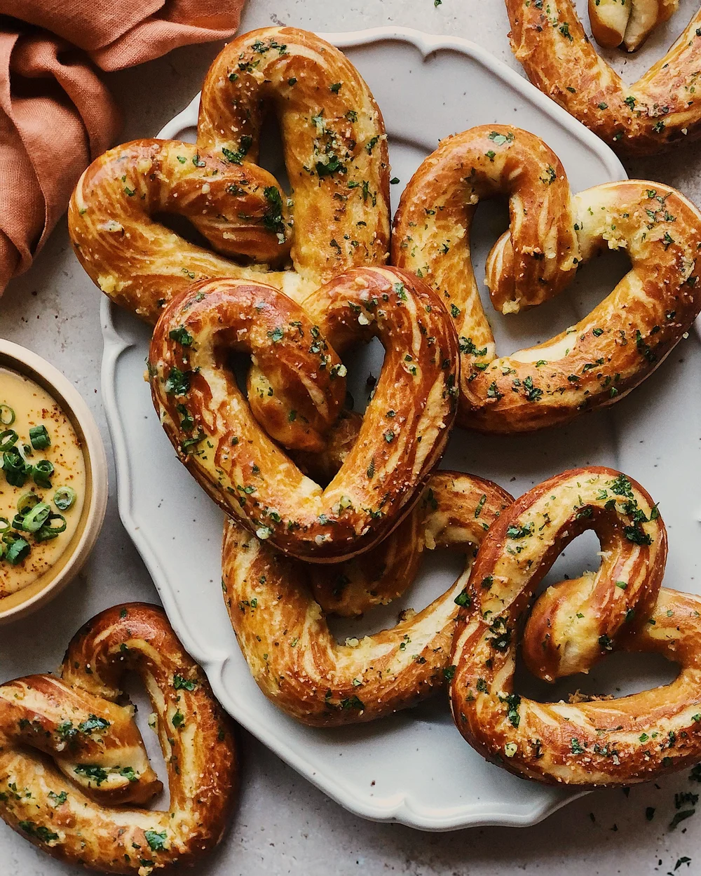 Soft Pretzel Hearts with Parmesan Garlic Butter — Lily Morello