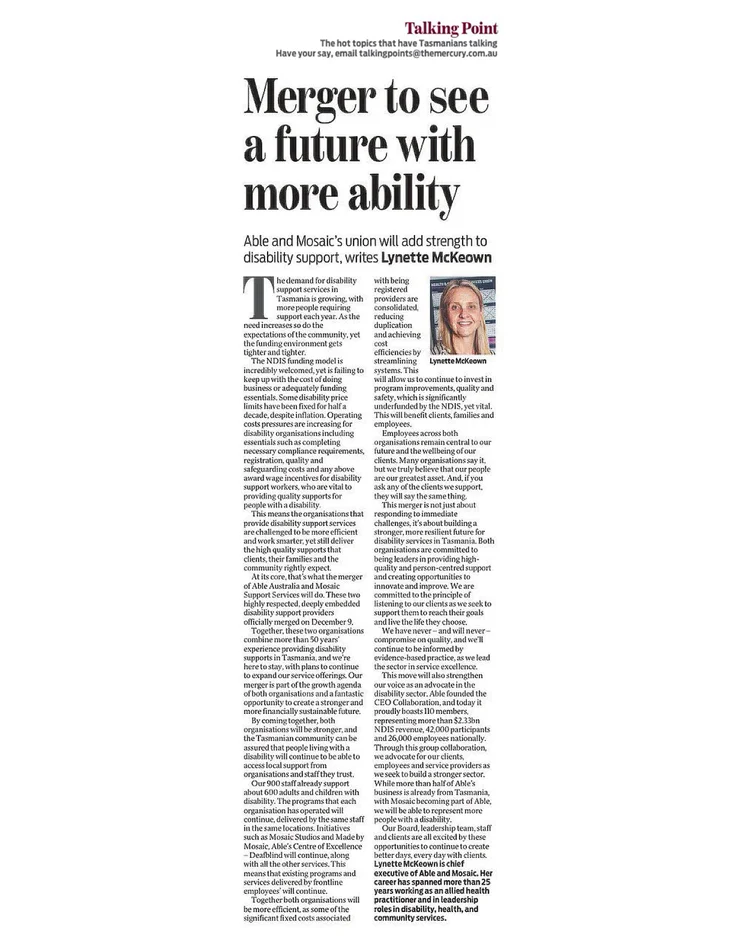 Mercury News Article by Lynette McKeown — Mosaic Support Services