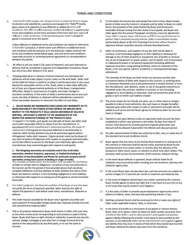 Terms and Conditions — Industrial Electric Supply