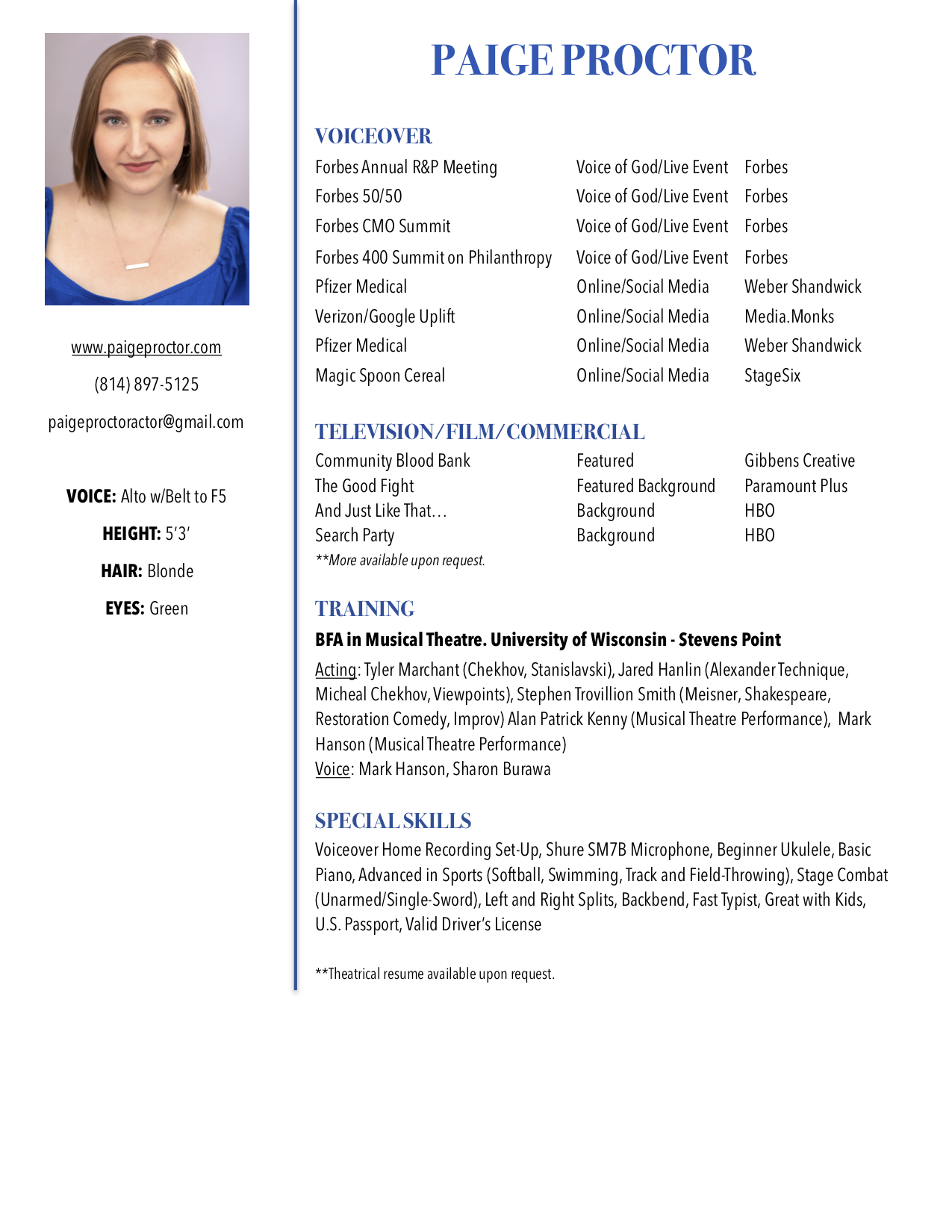 Headshot/Resume — Paige Proctor