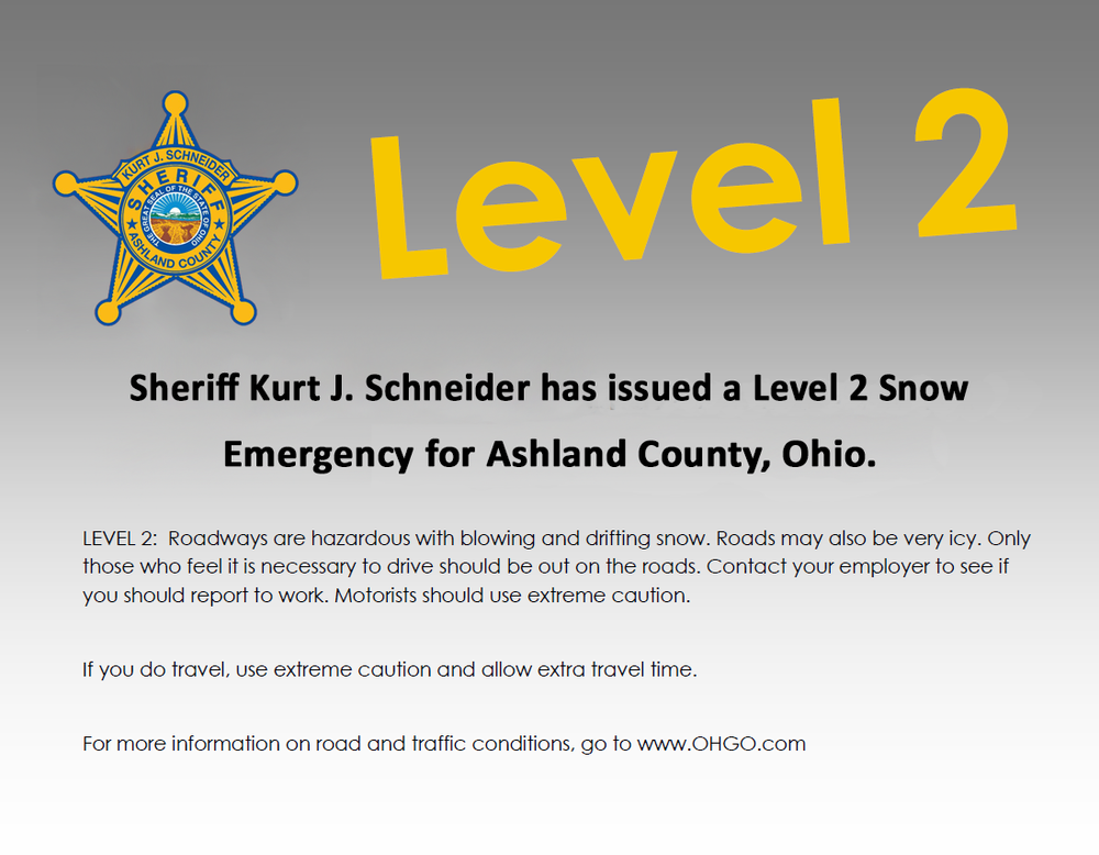 Level 2 Snow Emergency for Ashland County, OH. — Ashland County Sheriff ...
