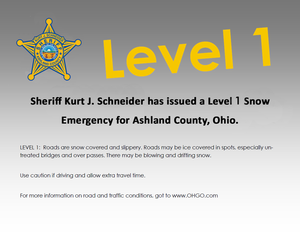 A Level 1 Snow Emergency has been declared for Ashland County, OH ...
