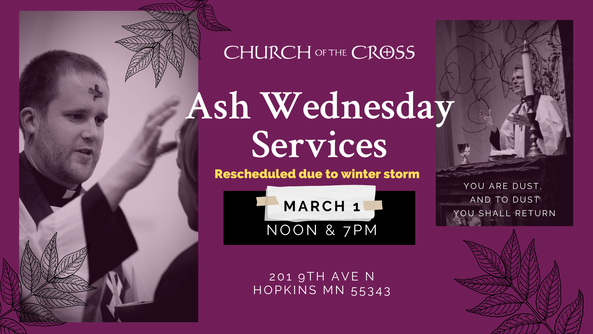 Ash Wednesday Services: RESCHEDULED DUE TO WINTER STORM — Church of the ...