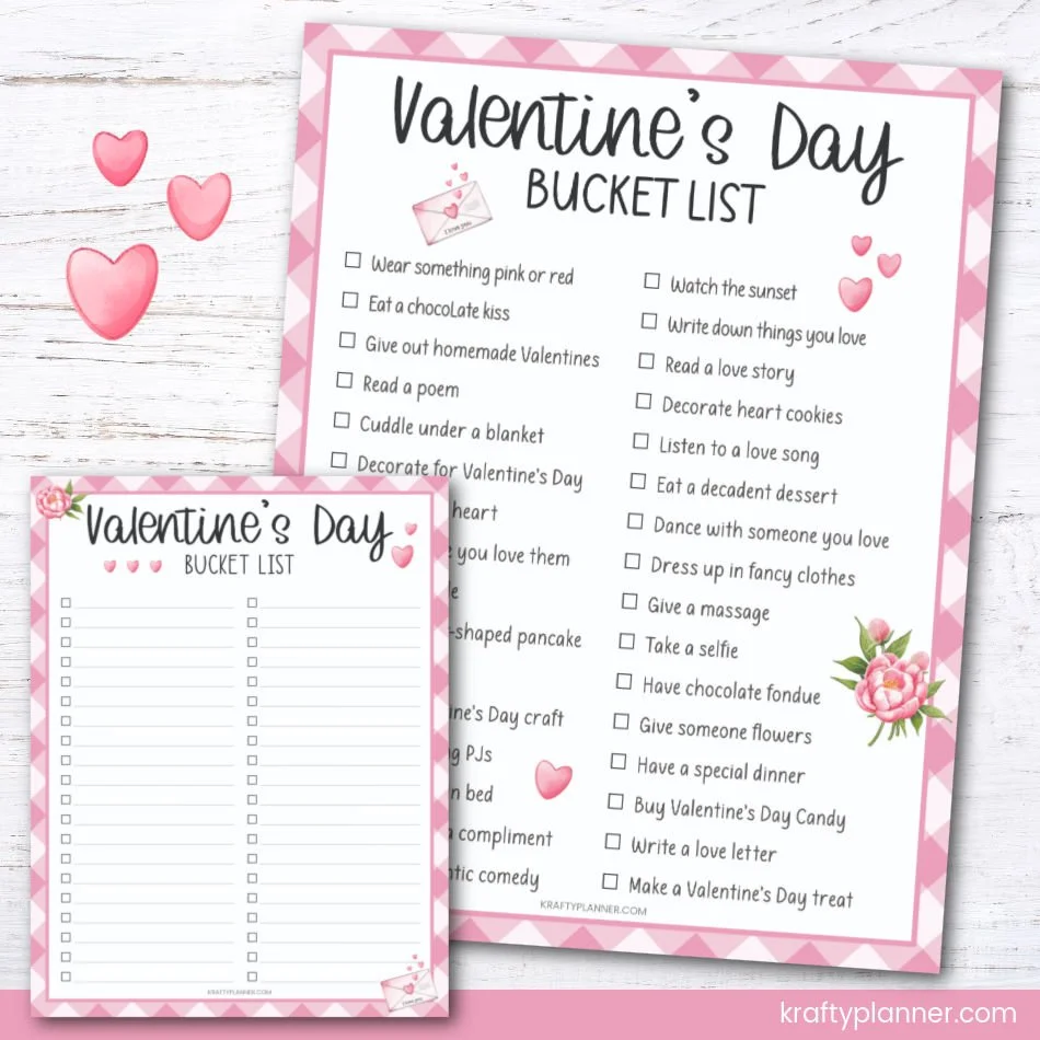 Free Printable Valentine's Day Bucket List — Krafty Planner
