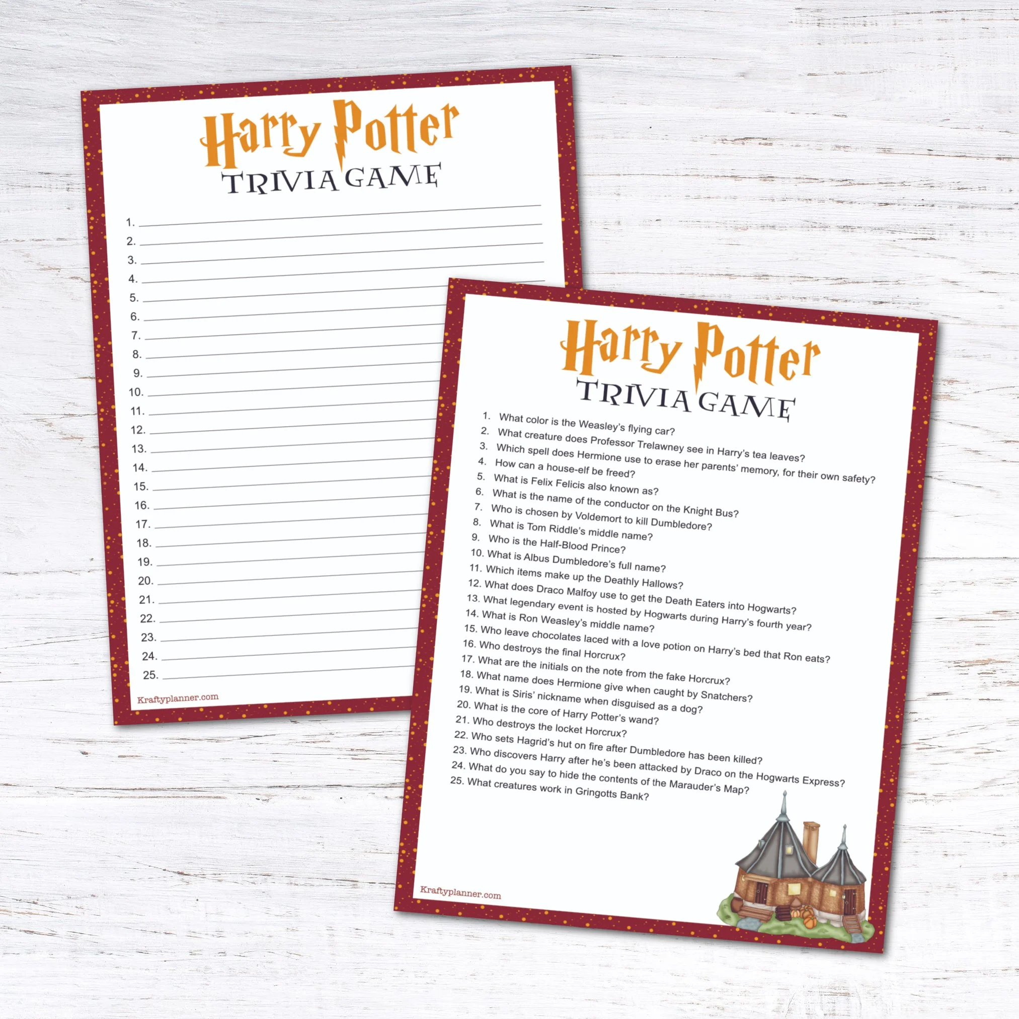 DAY 4: Free Printable Harry Potter Trivia Game — Krafty Planner