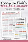 Printable 2026 Year at a Glance Calendars — Krafty Planner