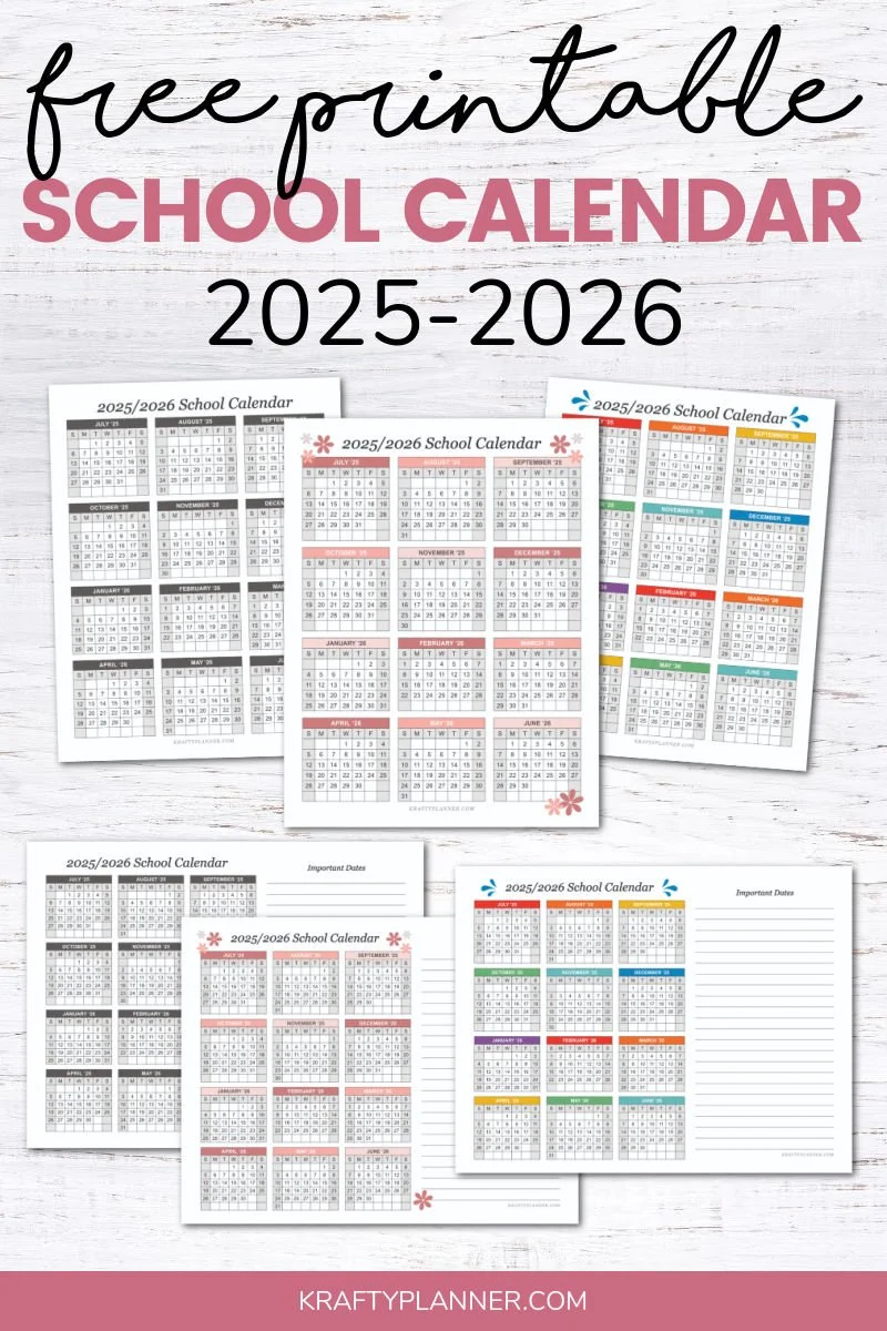 2025/2026 School Calendar Printables — Krafty Planner