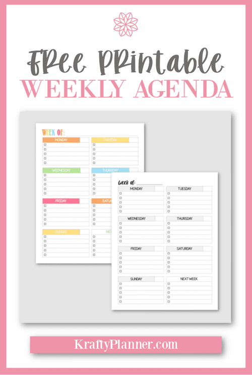 Free Printable Weekly Agenda — Krafty Planner