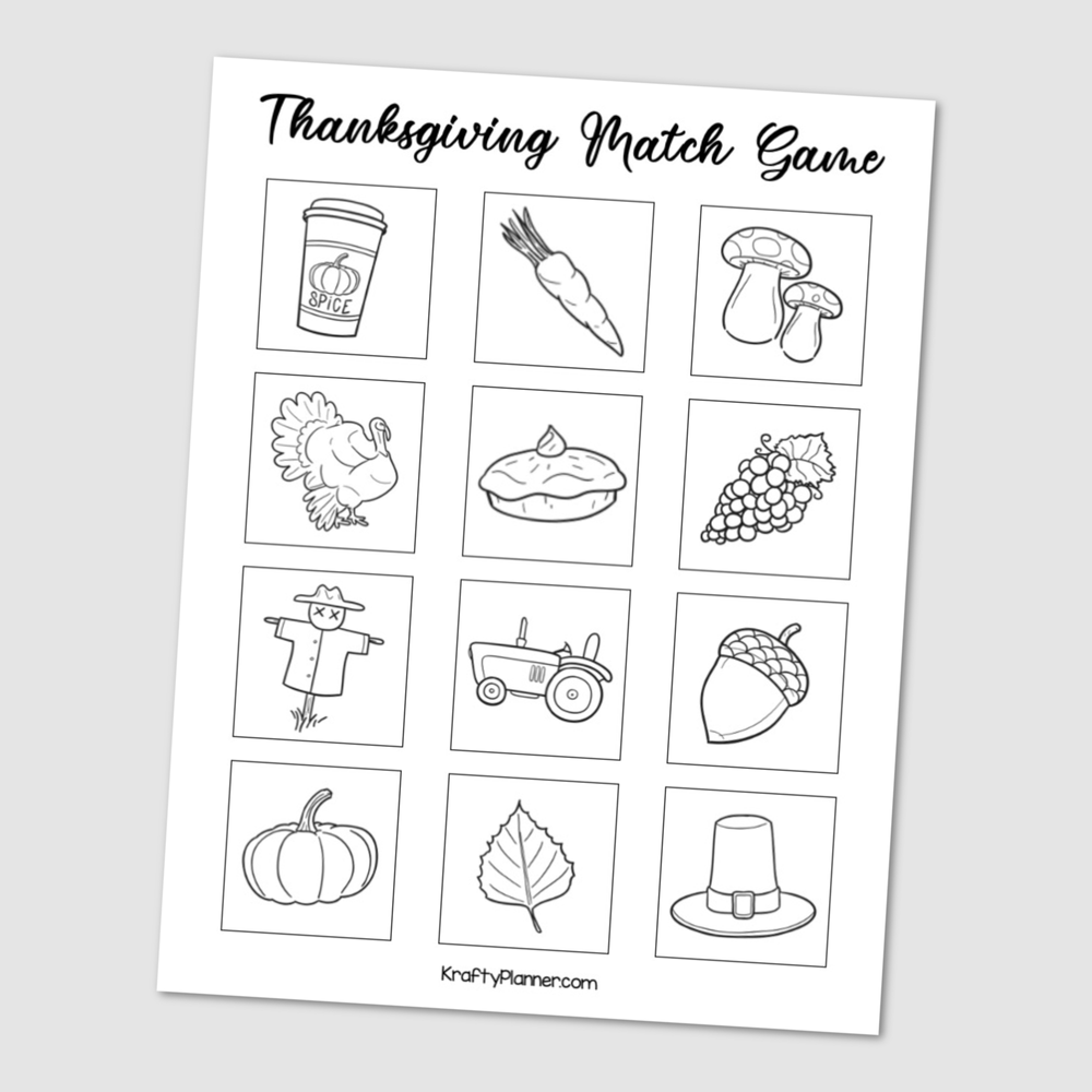 Thanksgiving Match Game Free Printable — Krafty Planner
