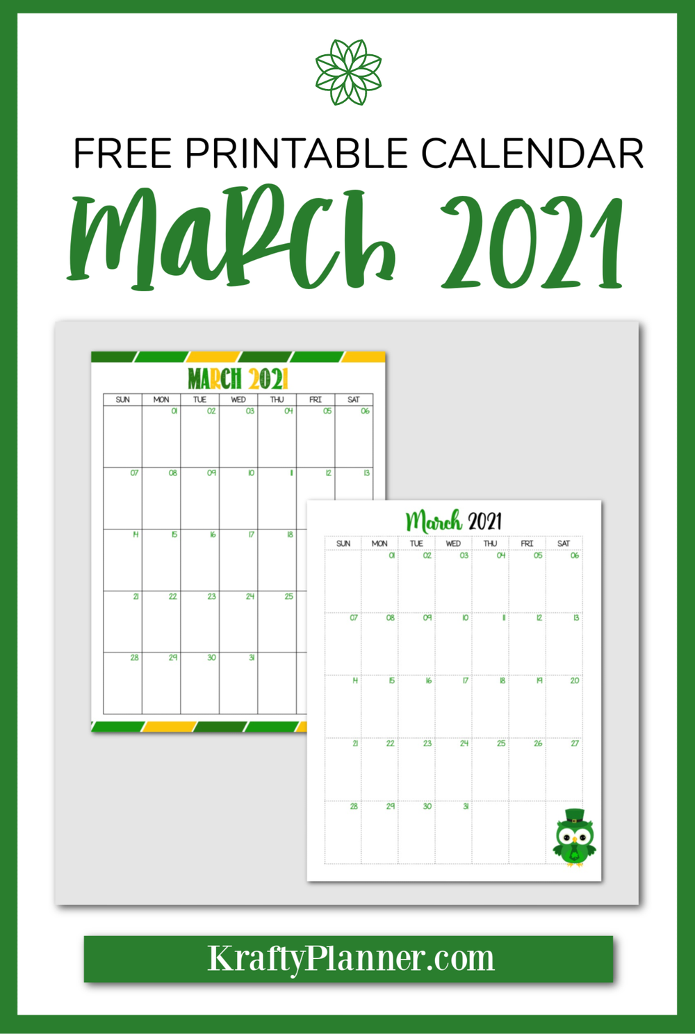 Free Printable March 2021 Calendar — Krafty Planner