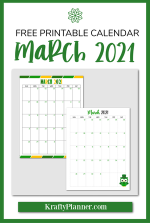 Free Printable March 2021 Calendar — Krafty Planner