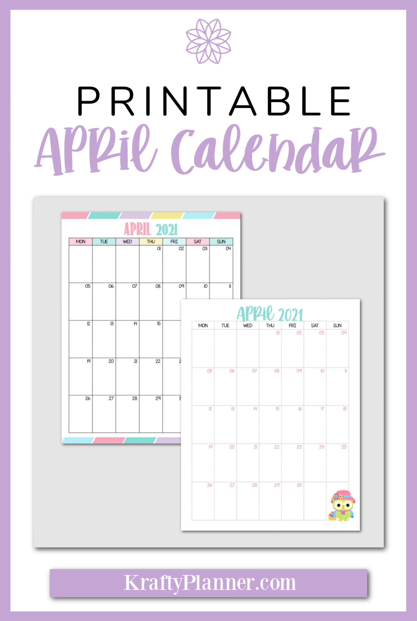 Free Printable April 2021 Calendar — Krafty Planner