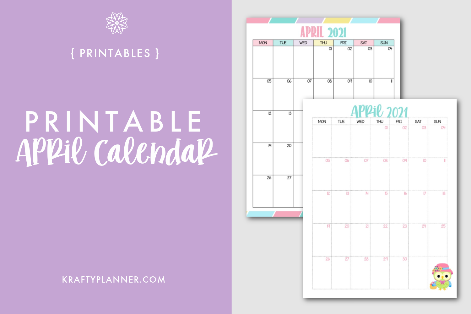 Free Printable April 2021 Calendar — Krafty Planner