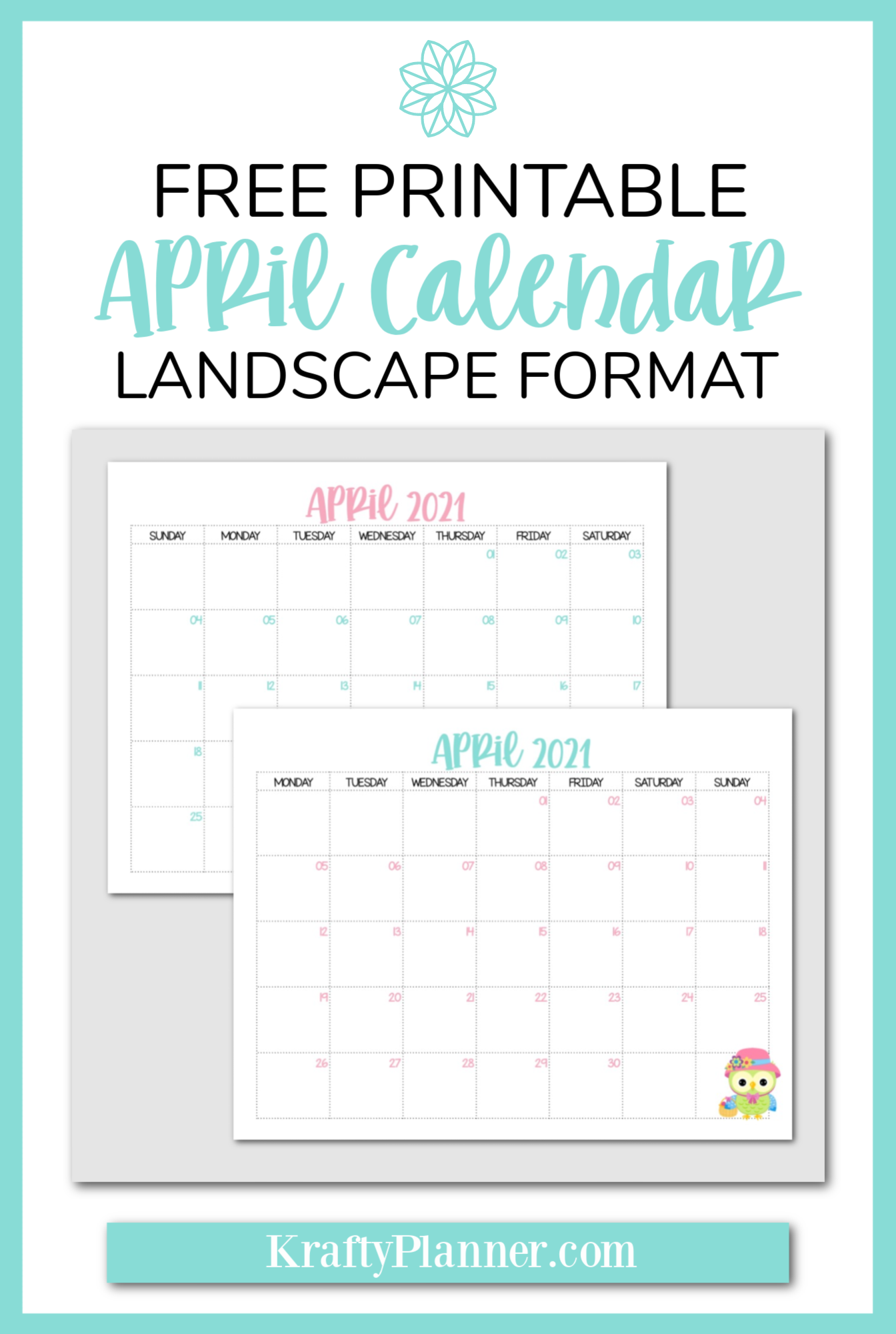 Free Printable April 2021 Calendar {Landscape Format} — Krafty Planner