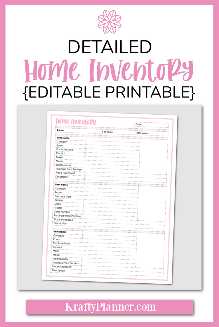 Detailed Home Inventory Add-On {Editable Printable} — Krafty Planner