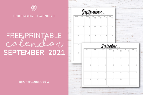 Free Printable September 2021 Calendar — Krafty Planner